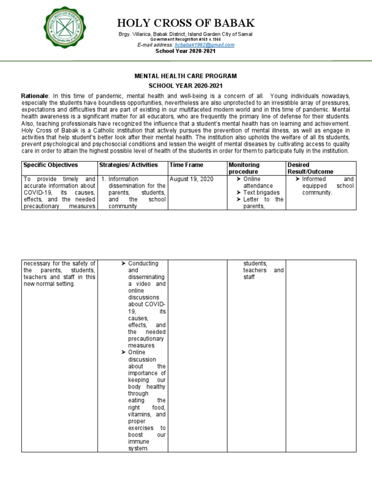 Mental Health Care Program | PDF | Mental Health | Teachers