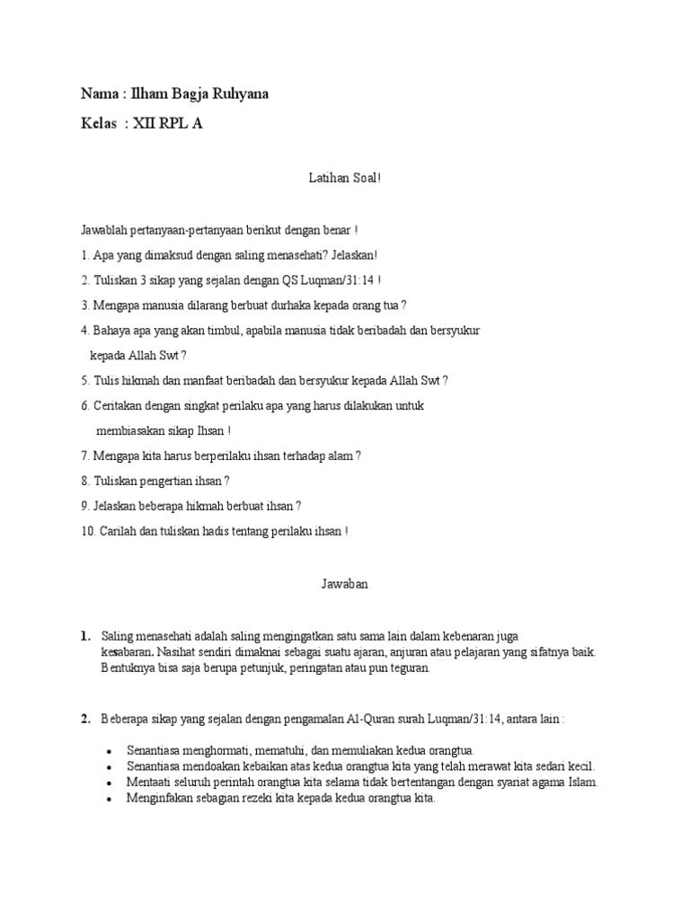 Latihan Soal Menganalisis Dan Mengevaluasi Makna QS Luqman Dan QS Al Baqarah. | PDF