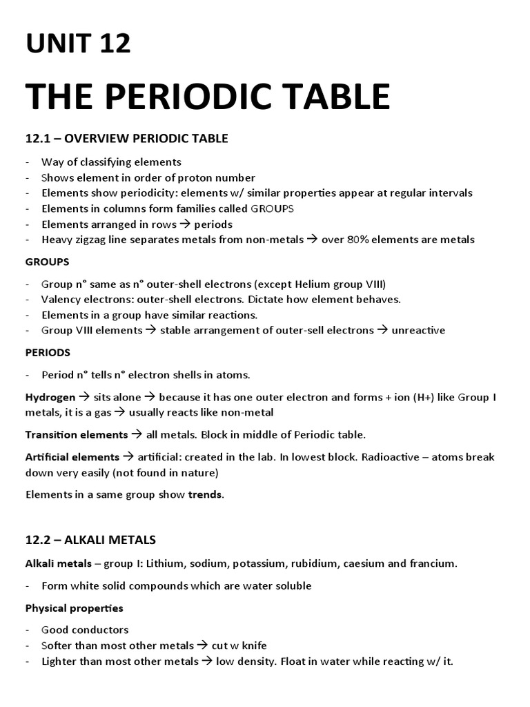 IGCSE Chemistry - Unit 12 - The Periodic Table | PDF | Chlorine | Iodine