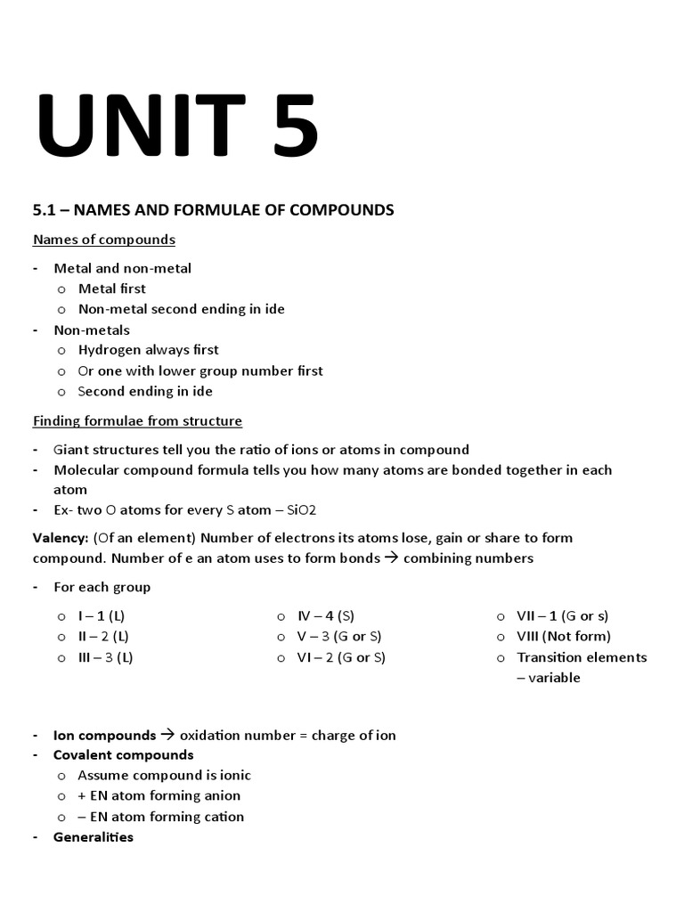 IGCSE Chemistry - UNIT 5 - FORMULAE AND MASS | PDF | Chemical Compounds ...