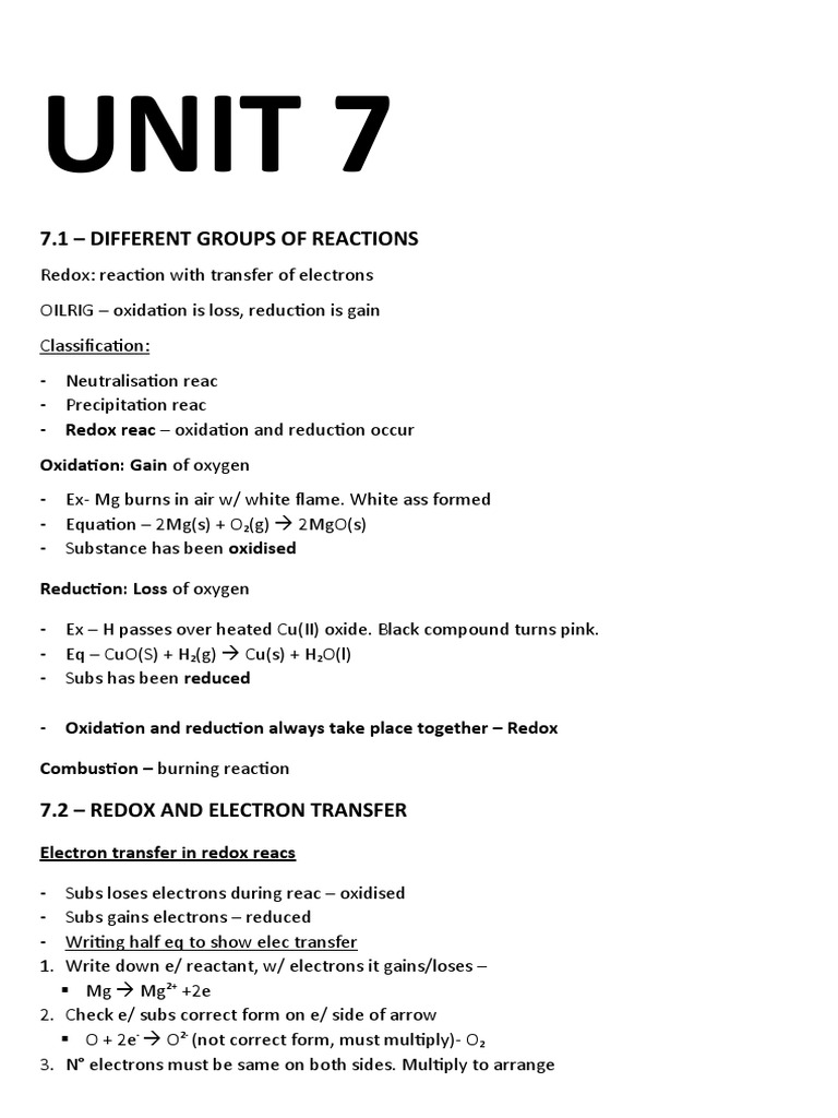 IGCSE Redox Reactions Overview | PDF | Redox | Chemical Reactions