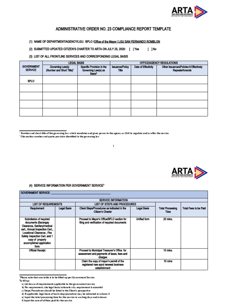 Citizens Charter Bplo Arta MC 2020-04 Editable Template | PDF | Fee ...