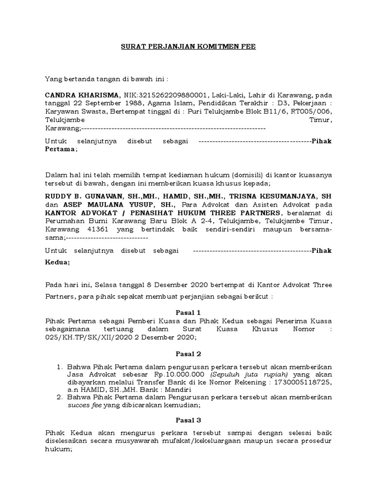 Surat Perjanjian Komitmen Fee Candra K | PDF