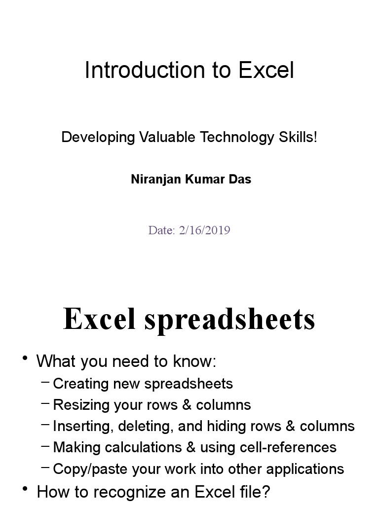 Introduction To Excel: Developing Valuable Technology Skills! | PDF ...