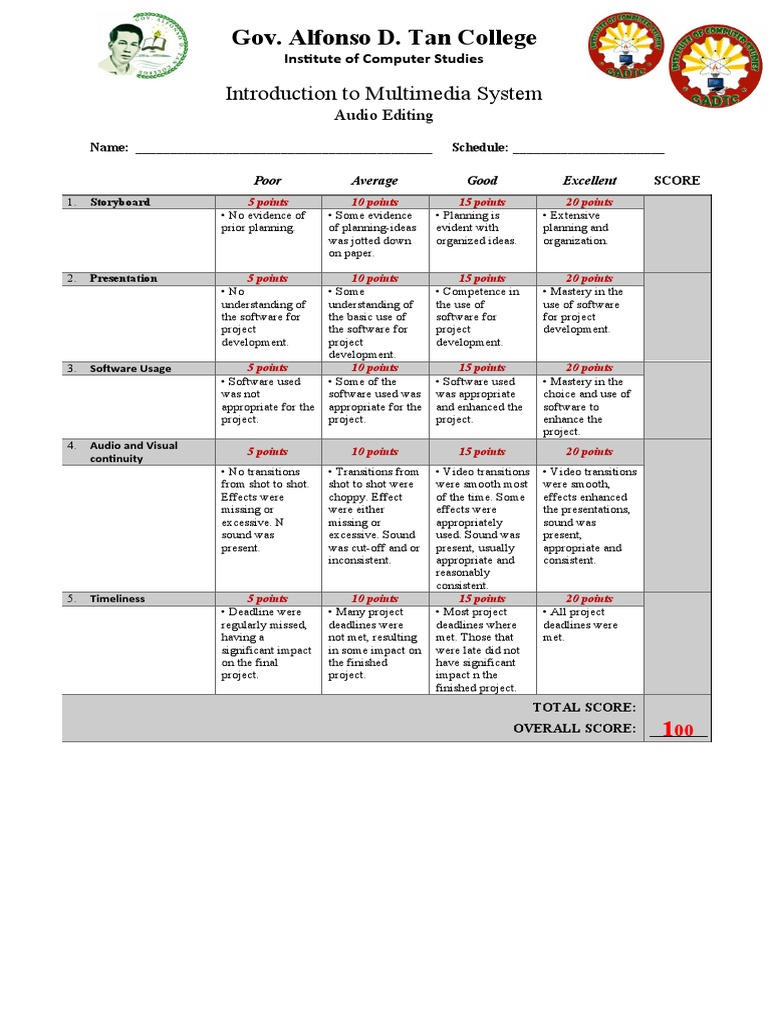 RUBRICS - Video Editing | Download Free PDF | Computing | Computing And Information Technology