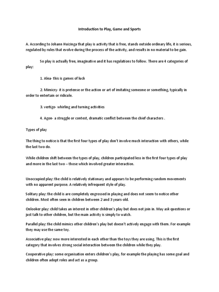 Introduction To Play, Game and Sports | PDF | Sports | Human Nature