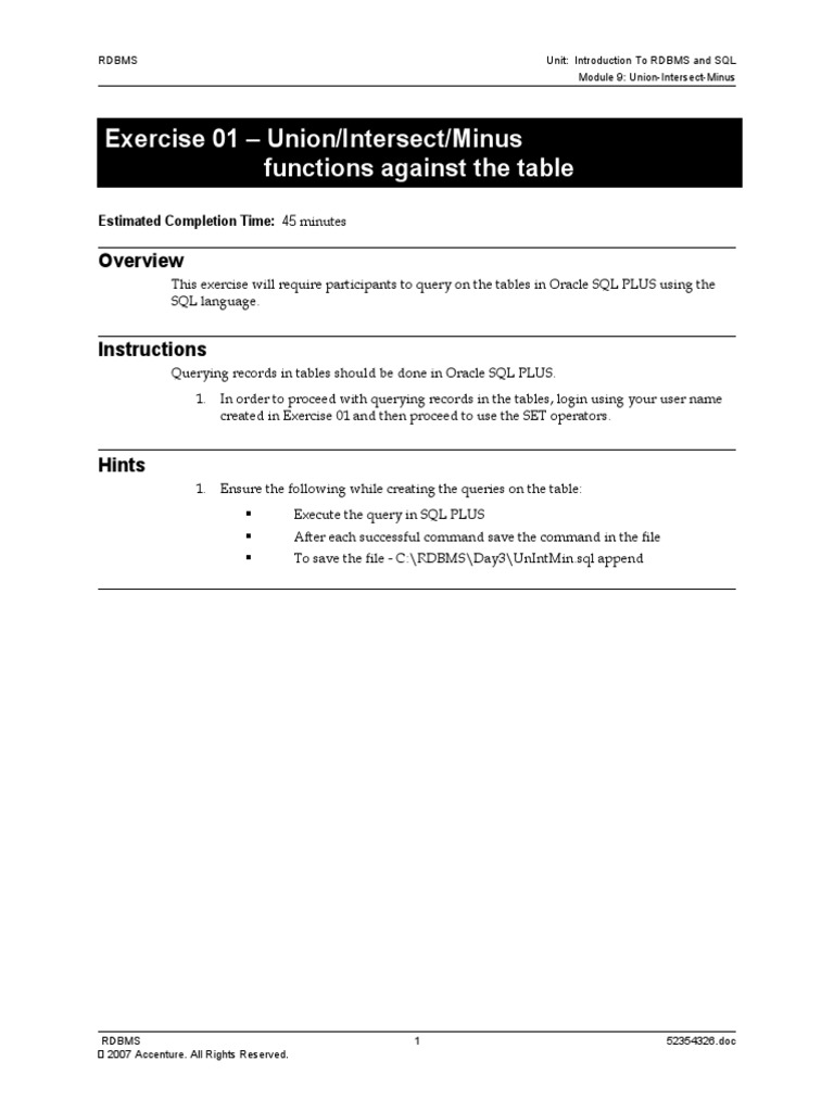Using UNION, INTERSECT, and MINUS Operators to Query Tables in Oracle SQL: Solutions for ...