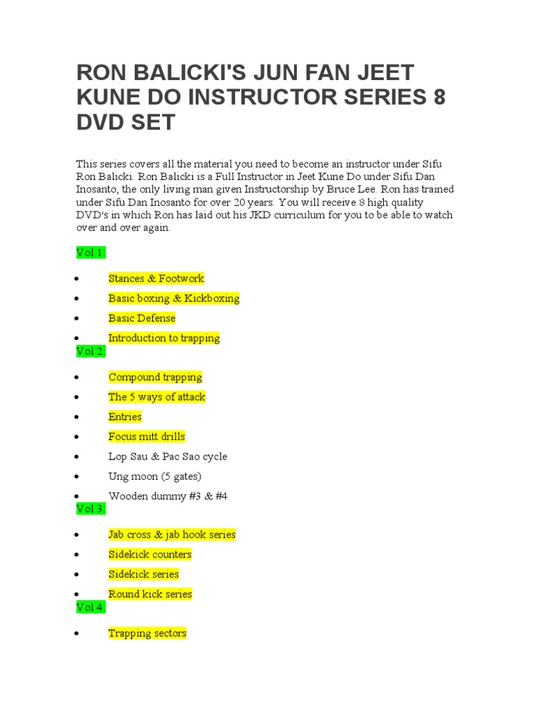 Ron Balicki's JKD Instructor DVD Series | PDF