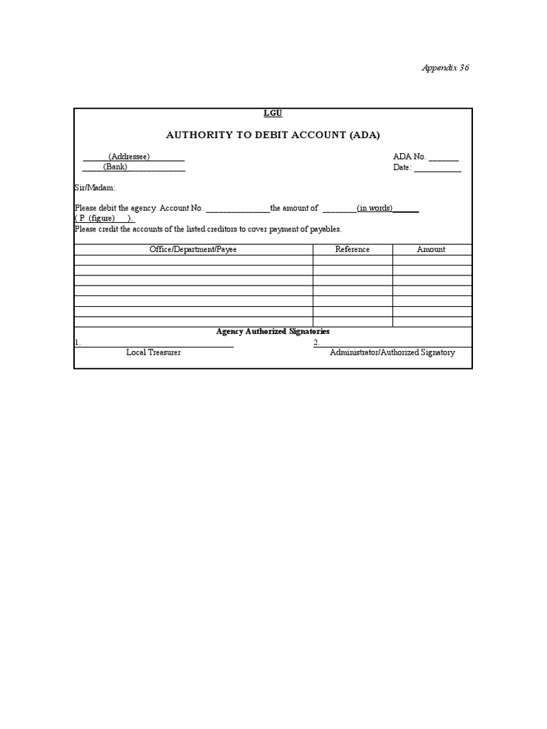 Appendix 36 Authority To Debit Account | PDF