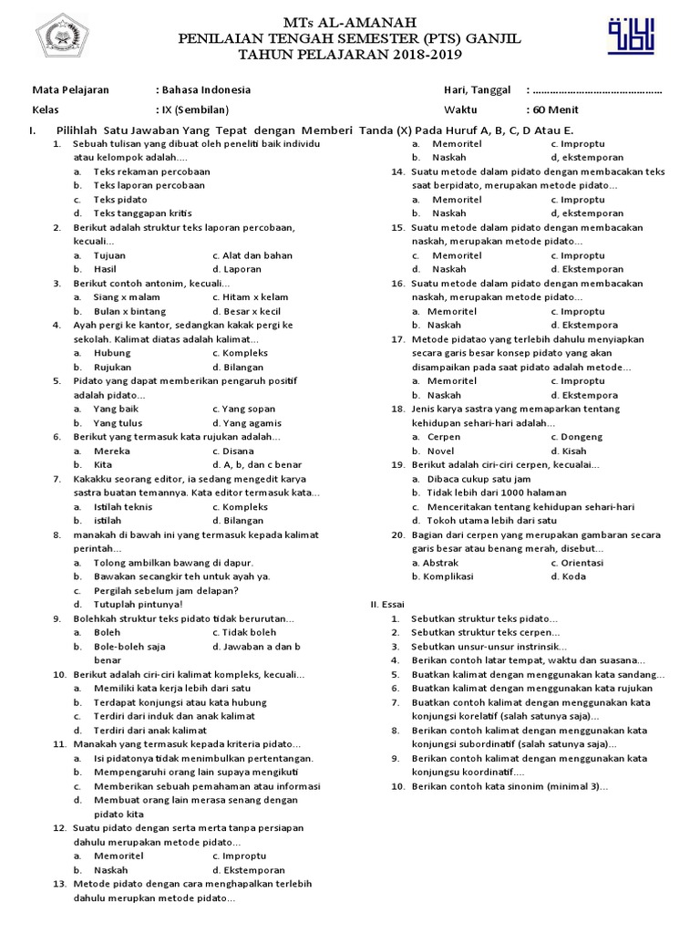 Contoh Soal Pts Bindo 9 | PDF