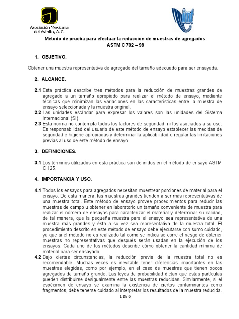 ASTM C 702-98 Reducción de Muestras | PDF | Ensayos | Naturaleza