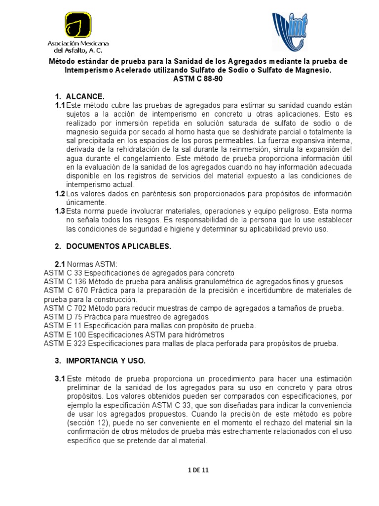 ASTM C 88-90 Intemperismo Acelerado | PDF | sal | Balanza