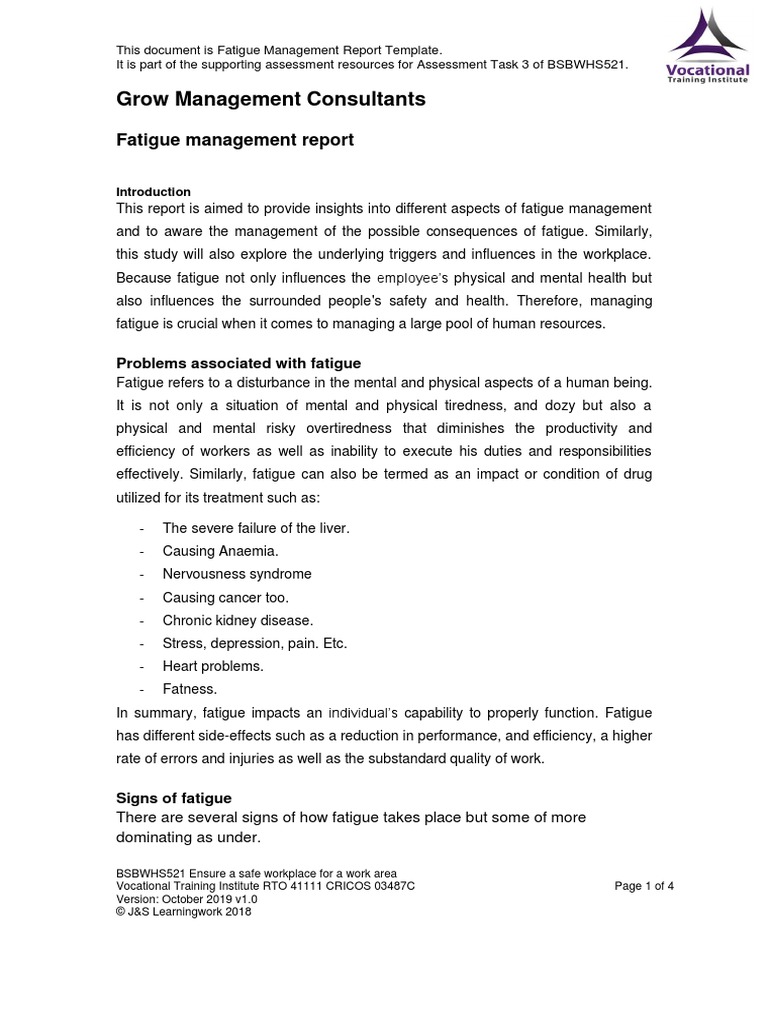 Fatigue Management Report Template-Completed | PDF | Occupational ...