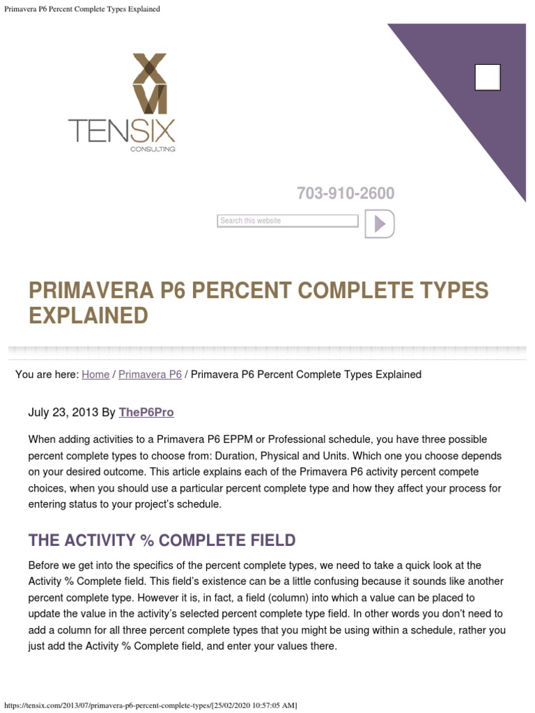 Primavera P6 Percent Complete Types Explained | PDF | Percentage ...