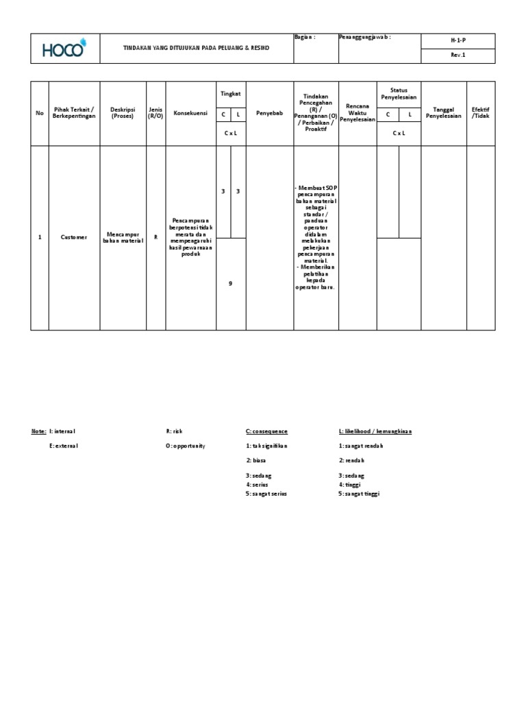 Analisa Risiko dan Peluang ISO 9001 | PDF