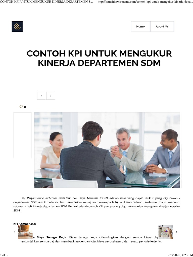 CONTOH KPI UNTUK MENGUKUR KINERJA DEPARTEMEN SDM - Samahita Wirotama | PDF