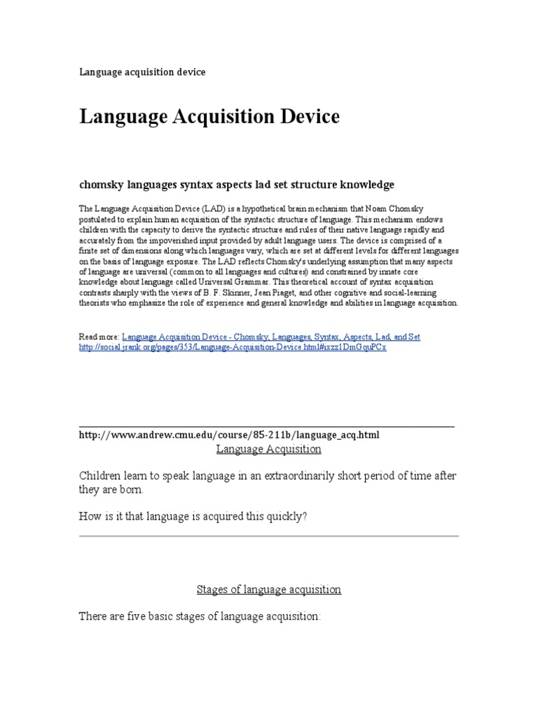 Language Acquisition Device | PDF | Language Acquisition | Syntax