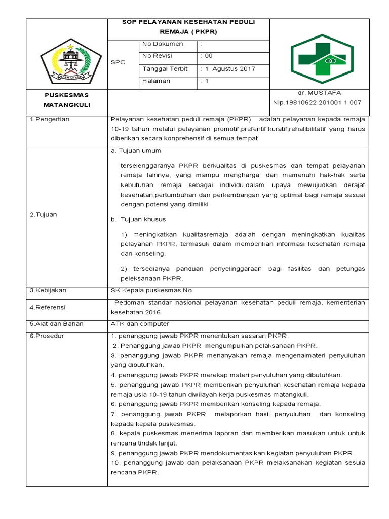 Sop Pelayanan Kesehatan Peduli Remaja | PDF