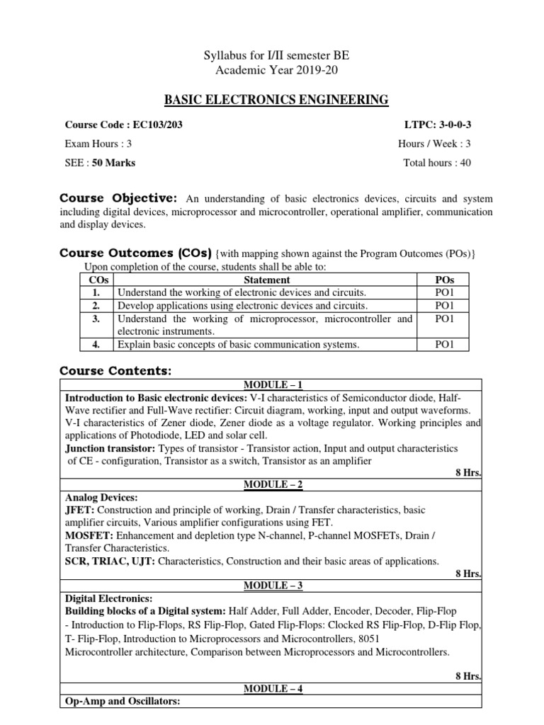 Basic Electronics Syllabus 2019-20 | PDF | Field Effect Transistor ...