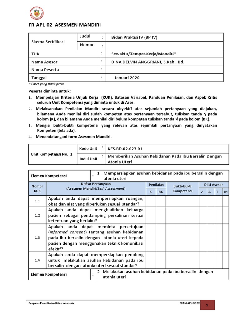 FORM FR-APL-02 2019 Bidan | PDF