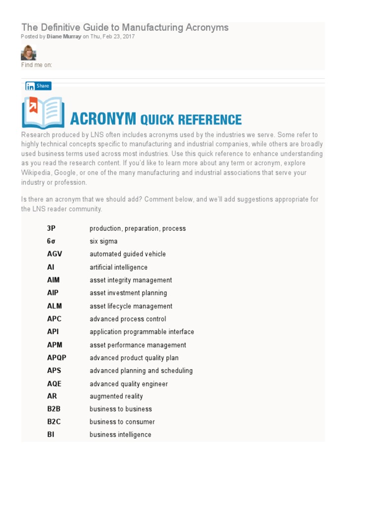 The Definitive Guide To Manufacturing Acronyms | PDF | Product ...