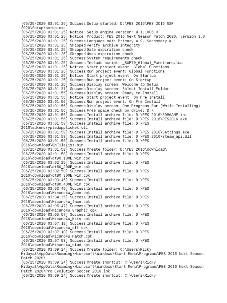 PES 2016 Next Season Patch 2020 Setup Log | PDF | Operating System ...