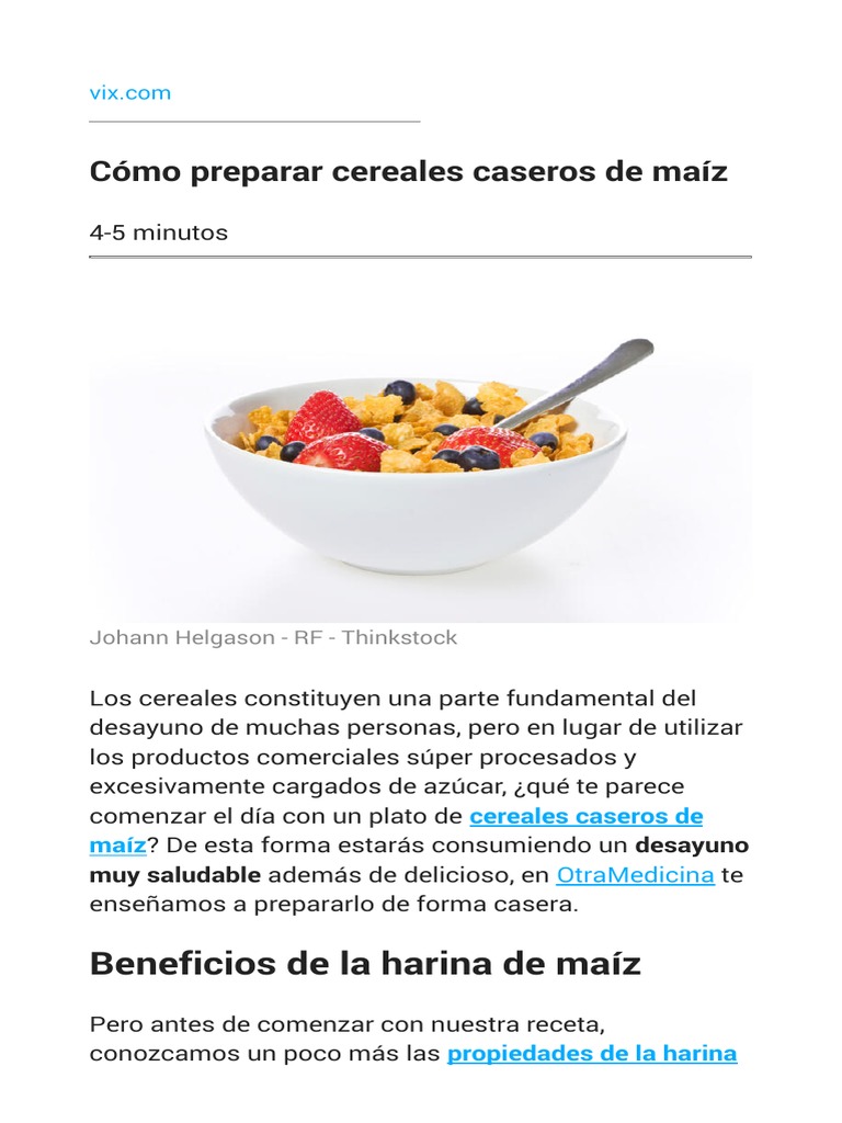 Cómo Preparar Cereales Caseros de Maíz | PDF | Cereales | Maíz