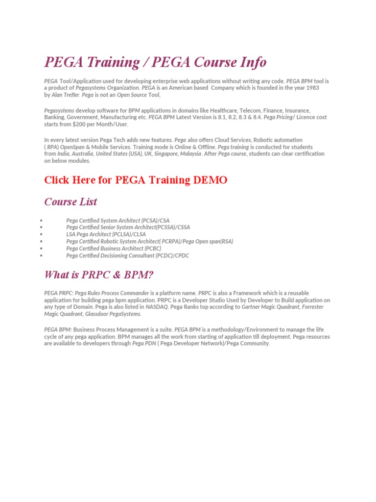 PEGA Training / PEGA Course Info | PDF