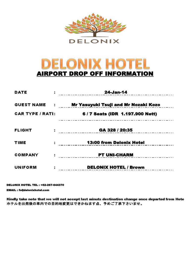 01 (Confirmation Letter - Airport Drop) MR Yasuyuki Tsuji and MR Nozaki ...