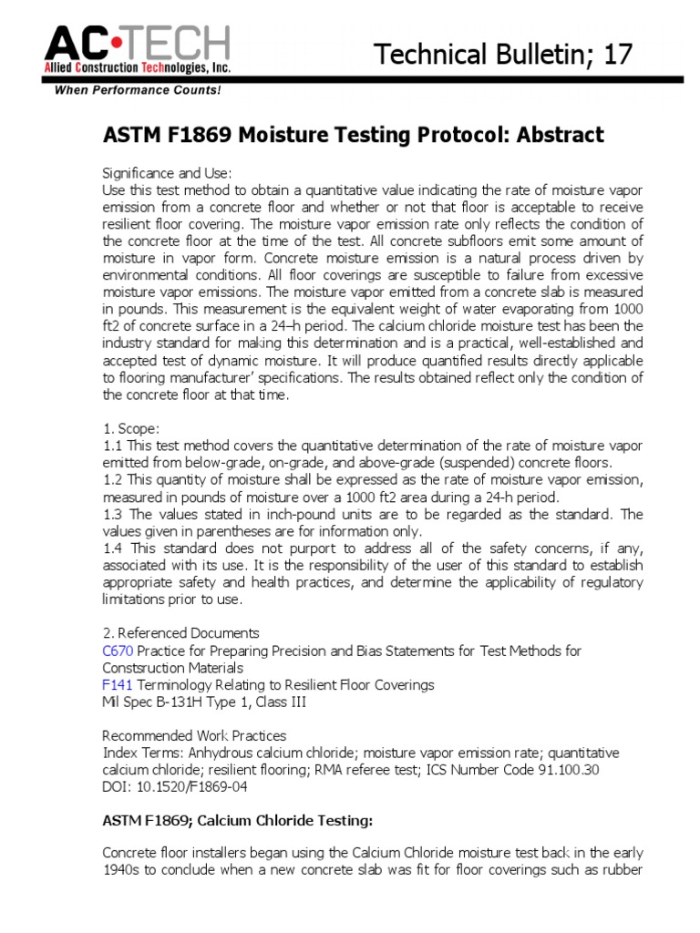 Technical Bulletin 17 Astm f1869 Moisture Testing | PDF | Flooring ...