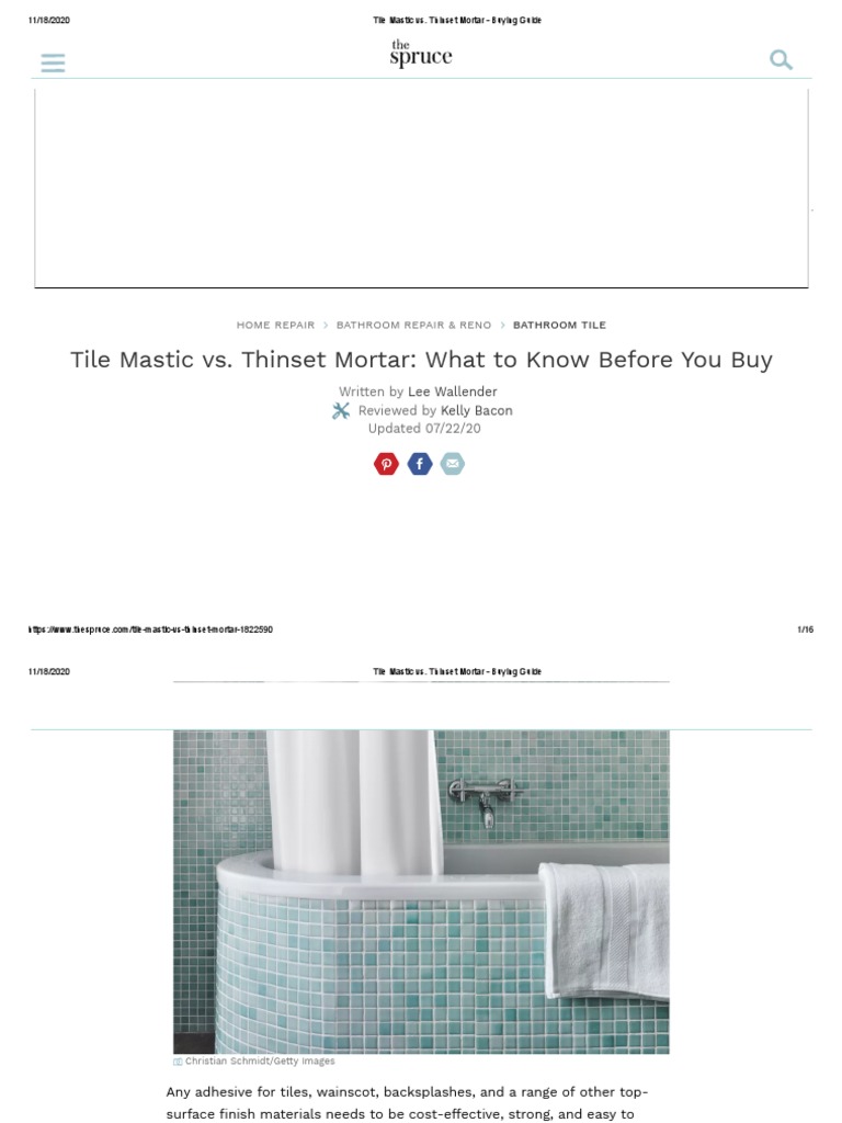 Tile Mastic vs. Thinset Mortar - Buying Guide | PDF | Tile | Flooring