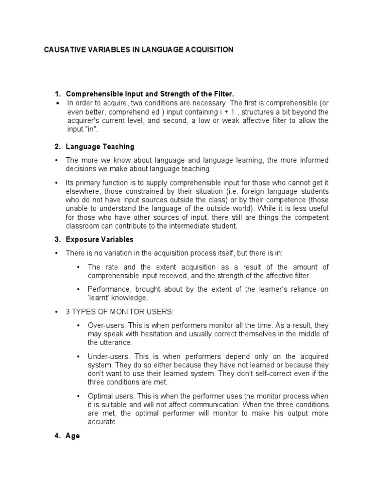 Causative Variables in Language Acquisition | PDF | Second Language ...