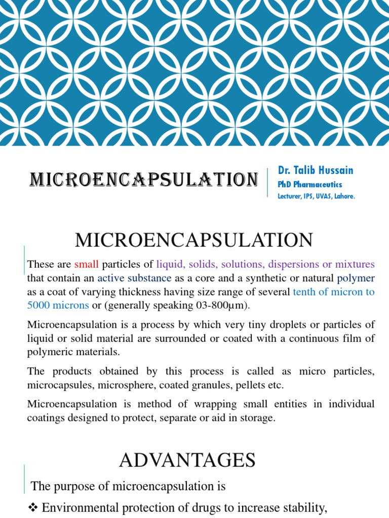 Microencapsulation: Dr. Talib Hussain | PDF | Polymerization | Polymer ...
