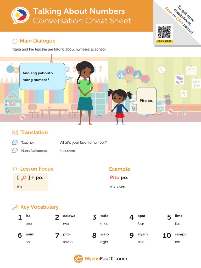 Talking About Numbers Conversation Cheat Sheet: Main Dialogue ...