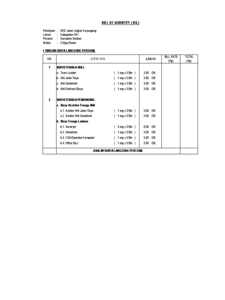 BQ DED Jalan Lingkar Kayuagung | PDF