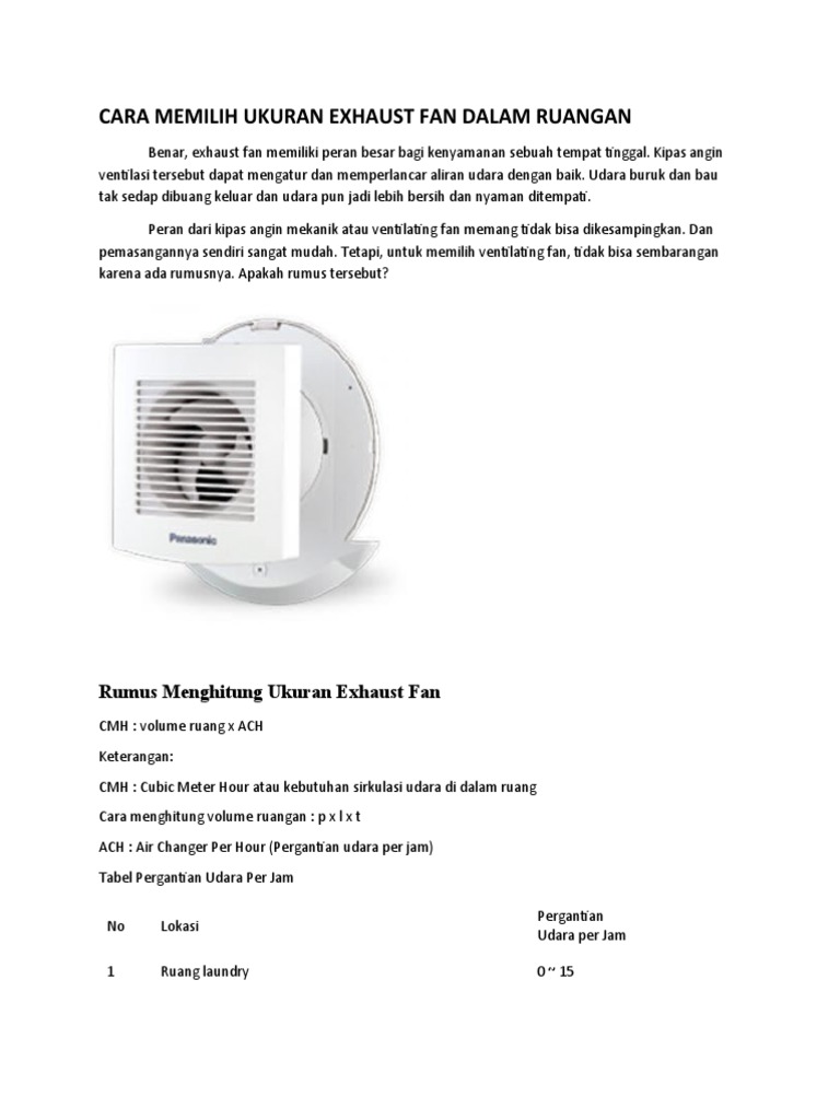 Cara Memilih Ukuran Exhaust Fan Dalam Ruangan | PDF