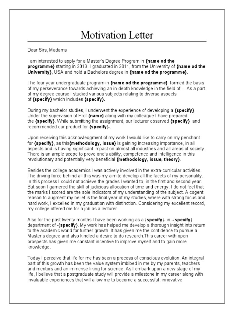 Motivation Letter Template | PDF | Academic Degree | Bachelor's Degree