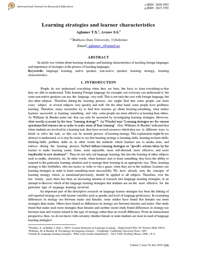 Learning Strategies and Learner Characteristics | PDF | Second Language | Foreign Language