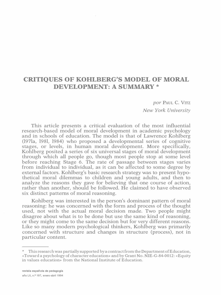 Critiques of Kohlberg'S Model of Moral Development: A Summary | PDF ...
