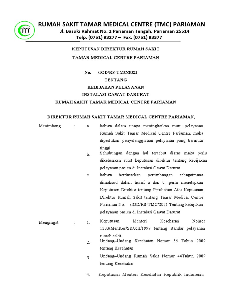 SK Kebijakan Pelayanan Igd | PDF