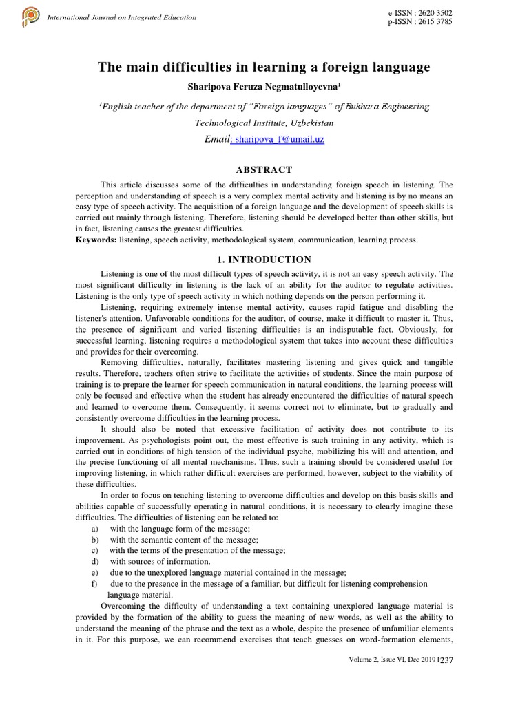 The Main Difficulties in Learning A Foreign Language | PDF | Speech ...