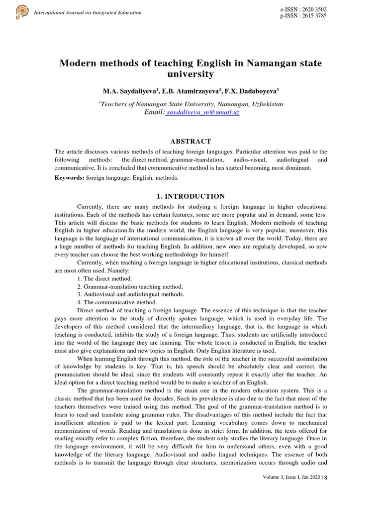 Teaching English Methods at Namangan University | PDF | Applied ...