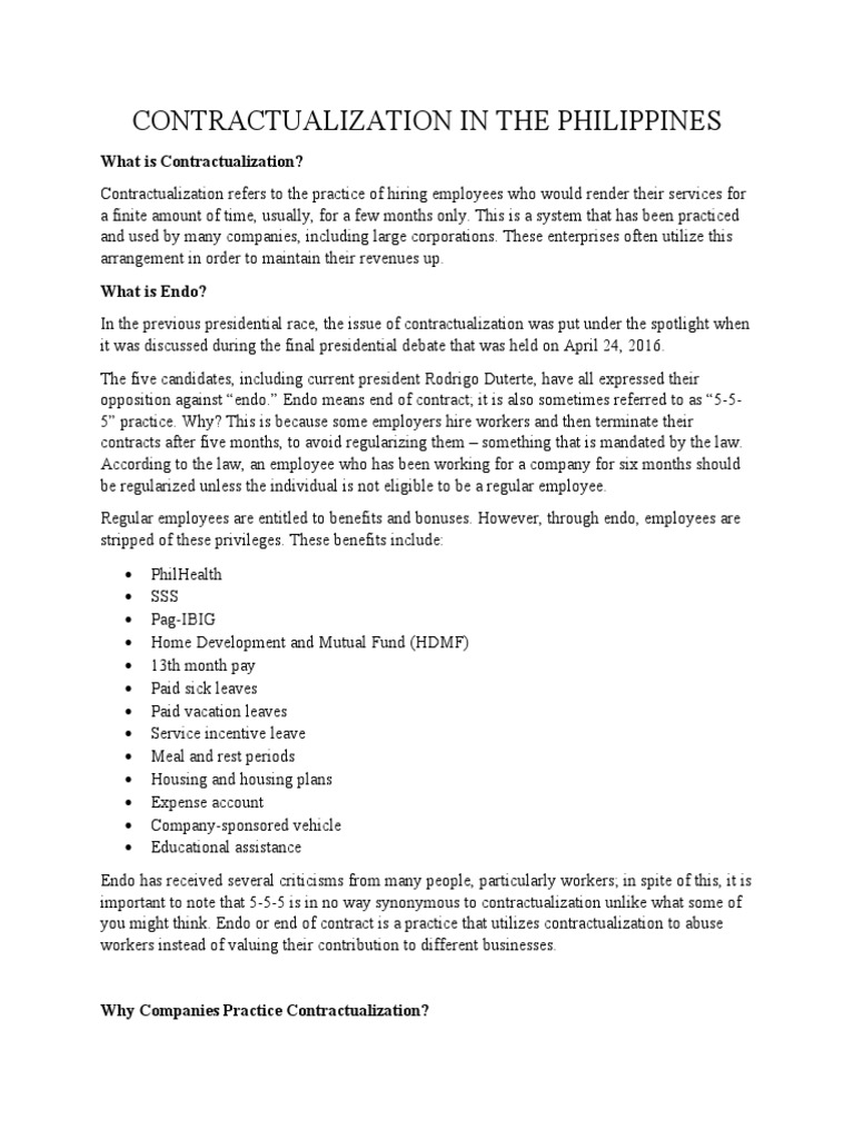 Contractualization in The Philippines | PDF | Temporary Work | Labour ...