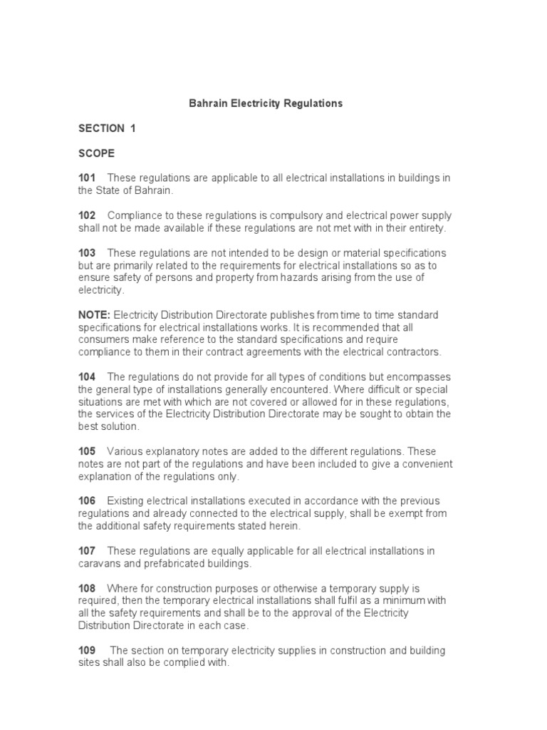 Bahrain Electricity Regulations | PDF | Electrical Wiring | Electrical ...
