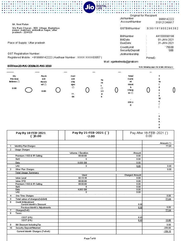 Jio Bill PDF | PDF | Credit Card | Debit Card