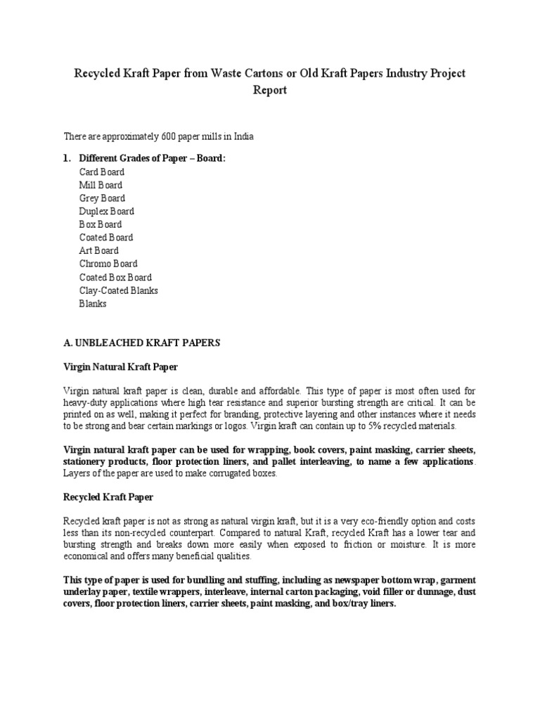 Kraft Paper Industry Project Report | PDF | Pulp (Paper) | Paper