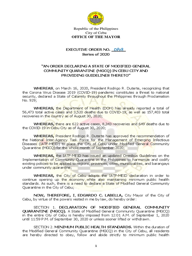 EO Modified GCQ September 1 30 | PDF | Quarantine | Employment