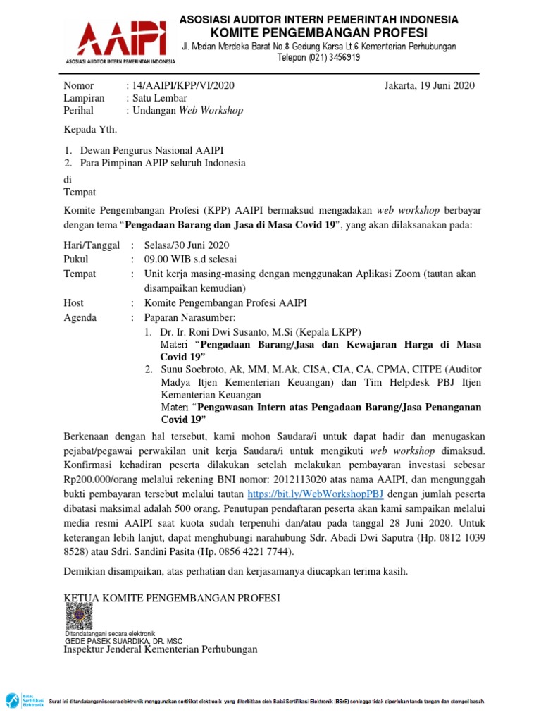 14 - Aaipi - KPP - Vi - 2020 Surat Undangan Peserta Web Workshop | PDF
