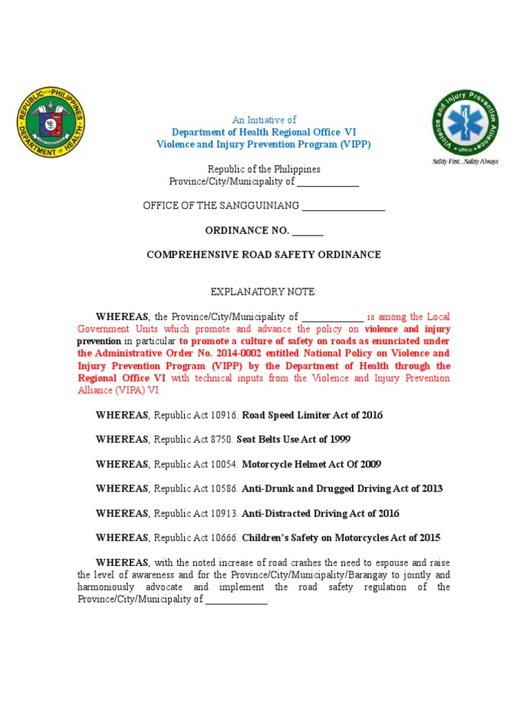 Road Safety Ordinance Template | PDF | Road | Vehicles