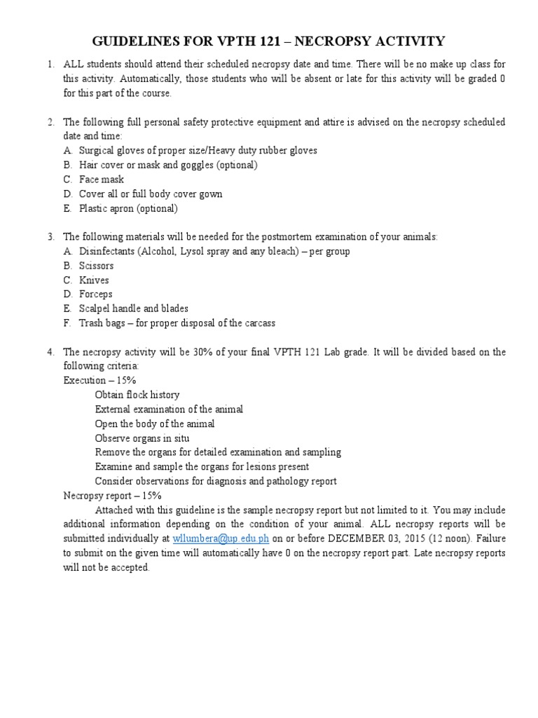 Guidelines for VPTH 121 Necropsy | PDF | Human Body | Organ (Anatomy)